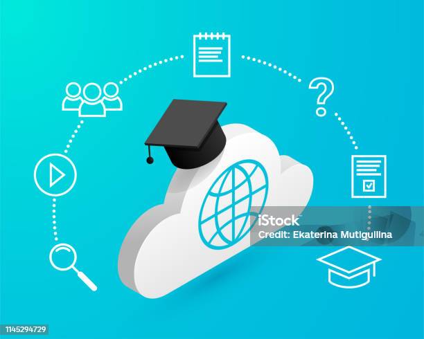 Nuage Avec Lobtention Du Diplôme Cap Icônes Bleu Vecteurs Libres De