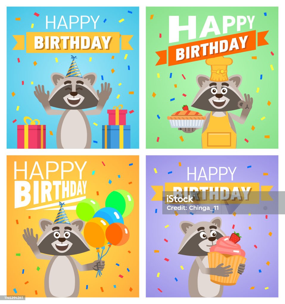 Ilustrații De Stoc Cu Set De Postere Diferite Ziua De Nastere Felicitare De Ziua De Nastere