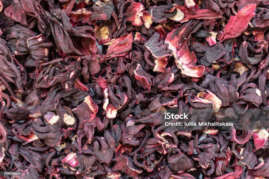 Dry Hibiscus Flowers Tea Texture Background From Sudanese Rose Karkade