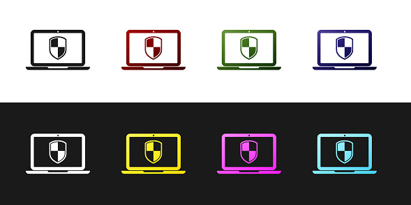 Atur Laptop Yang Dilindungi Dengan Ikon Simbol Perisai Yang Terisolasi ... Atur Laptop Yang Dilindungi Dengan Ikon Simbol Perisai Yang Terisolasi ...