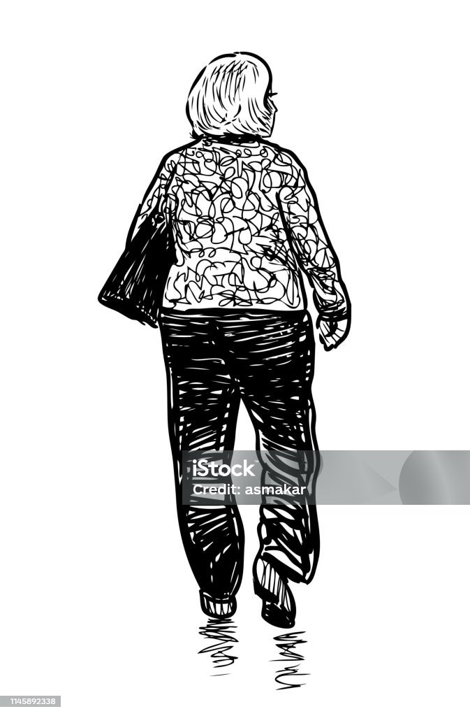 An Elderly Townswoman Going Down The Street Stock Illustration