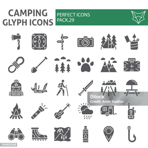 Ensemble Dicônes De Glyphe Camping Collection De Symboles De Randonnée