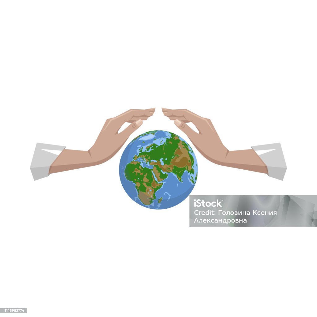 Hands Holding Globe Earthsave The Planet Concept Stock Illustration