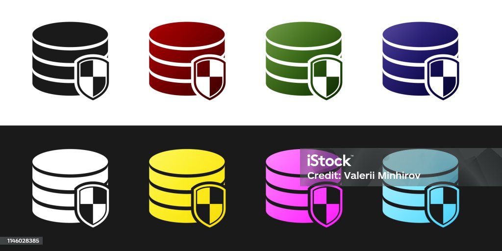 Set Database Protection Icon Isolated On Black And White Background Secure Database Icon Vector