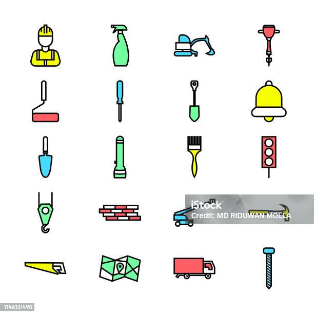 Kumpulan Ikon Konstruksi Simbol Tanda Konstruksi Vektor Ilustrasi Stok