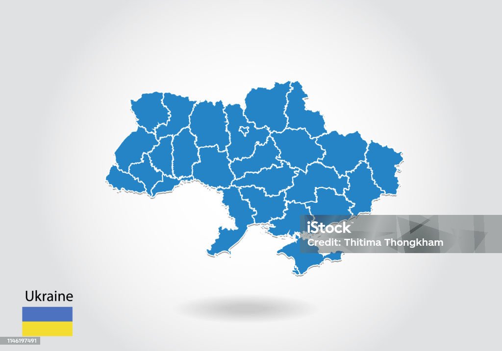 Ilustración De Diseño De Mapa De Ucrania Con Estilo 3d Mapa Azul De
