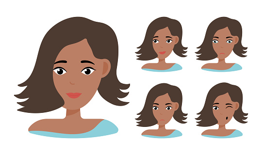 Face Expressions Of African American Woman With Dark Hair Different