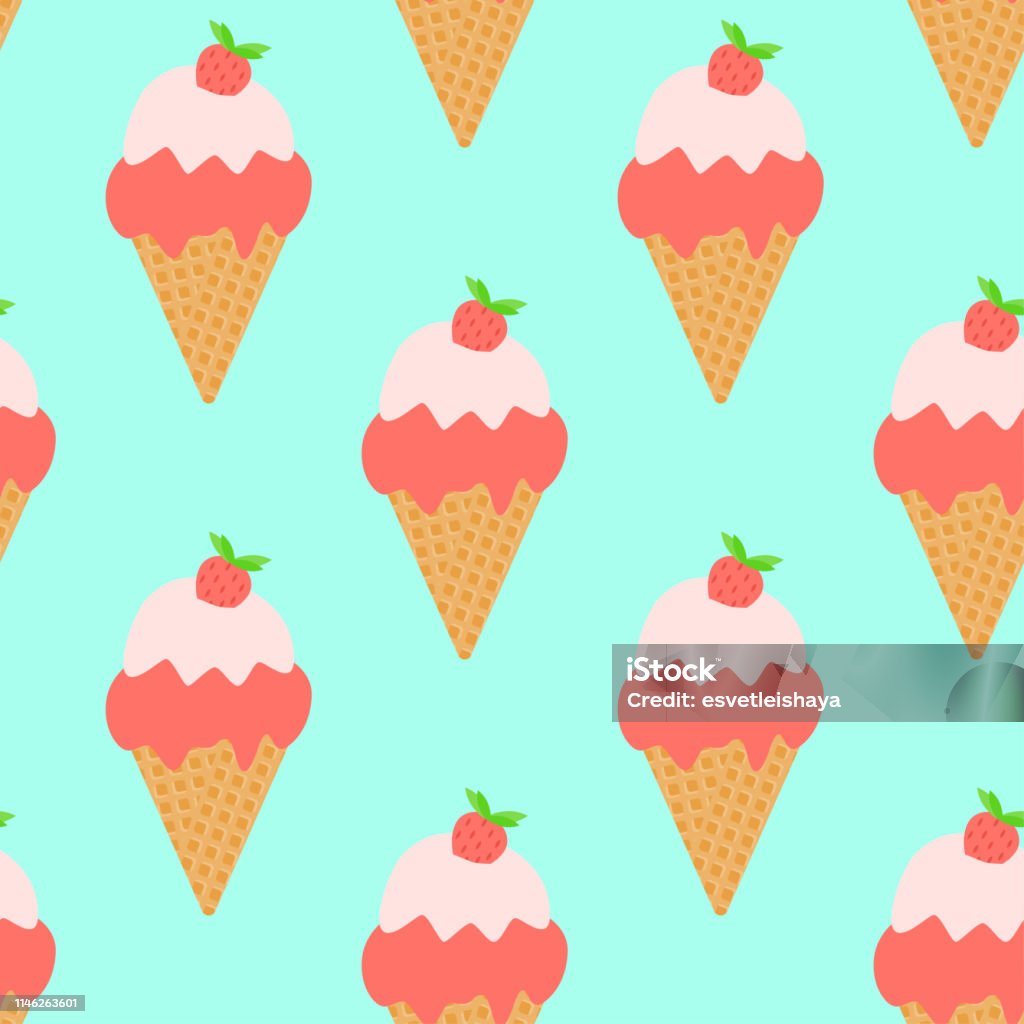 Seamless Pattern Of Ice Cream Cones Vector Summer Dessert Stock