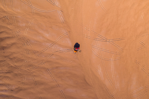 Aerial Overhead View A Stop In The Desert Campsite With A Tent Fire And