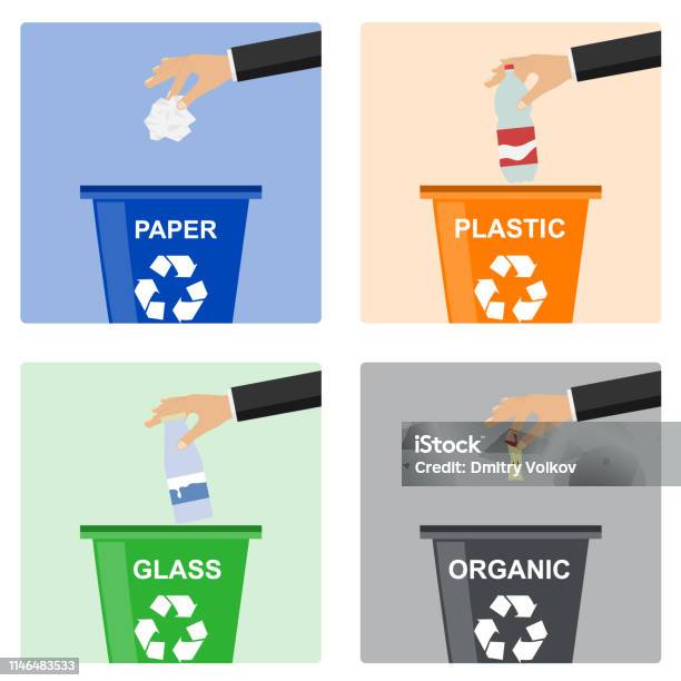 Tangan Membuang Sampah Pisahkan Pembuangan Sampah Tangan Membuang