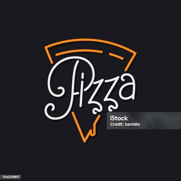 Vetores De Logotipo Da Fatia Da Pizza Rotulação Da Pizza No Fundo Preto