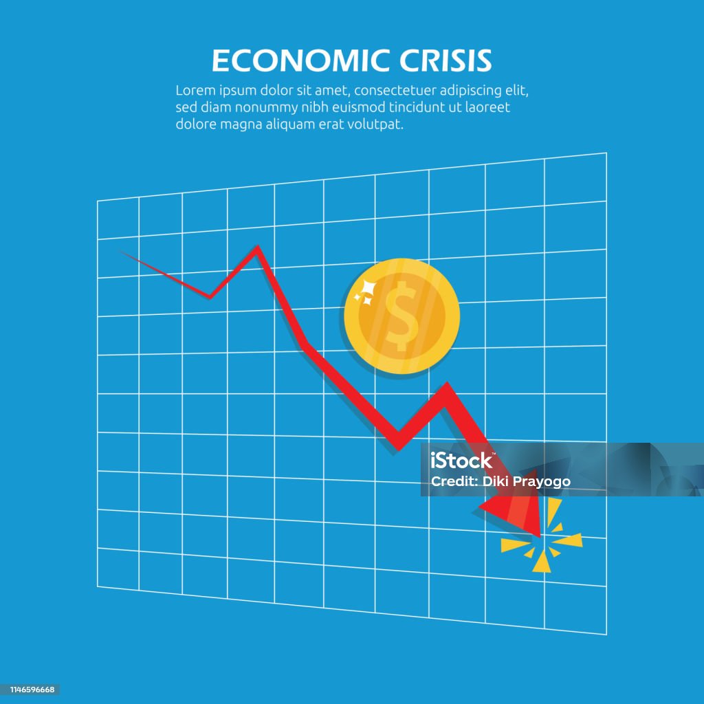 Vetores De Crise Do Conceito Econômico Com Diminuição Da Seta Vermelha