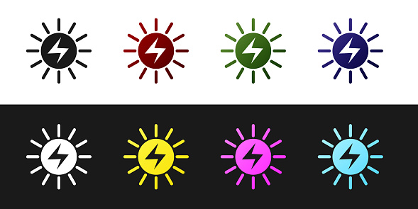 Set Zonneenergie Paneel Icoon Geïsoleerd Op Zwartwit Achtergrond Vector
