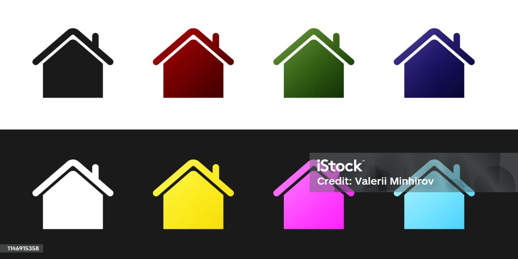 Set Huis Icoon Geïsoleerd Op Zwartwit Achtergrond Home Symbool Vector