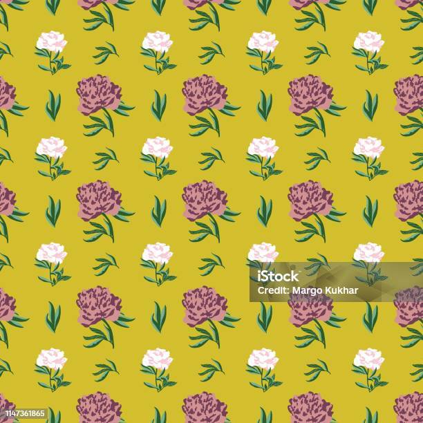 Mekar Bunga Vintage Pola Mulus Motif Botani Mekar Tersebar Acak Tekstur