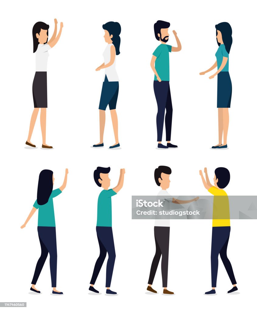 Set Women And Men People With Hairstyle Stock Illustration Download