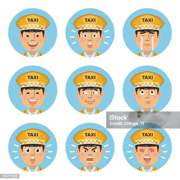 Ensemble De Émoticônes De Chauffeur De Taxi Avatars De Chauffeur De