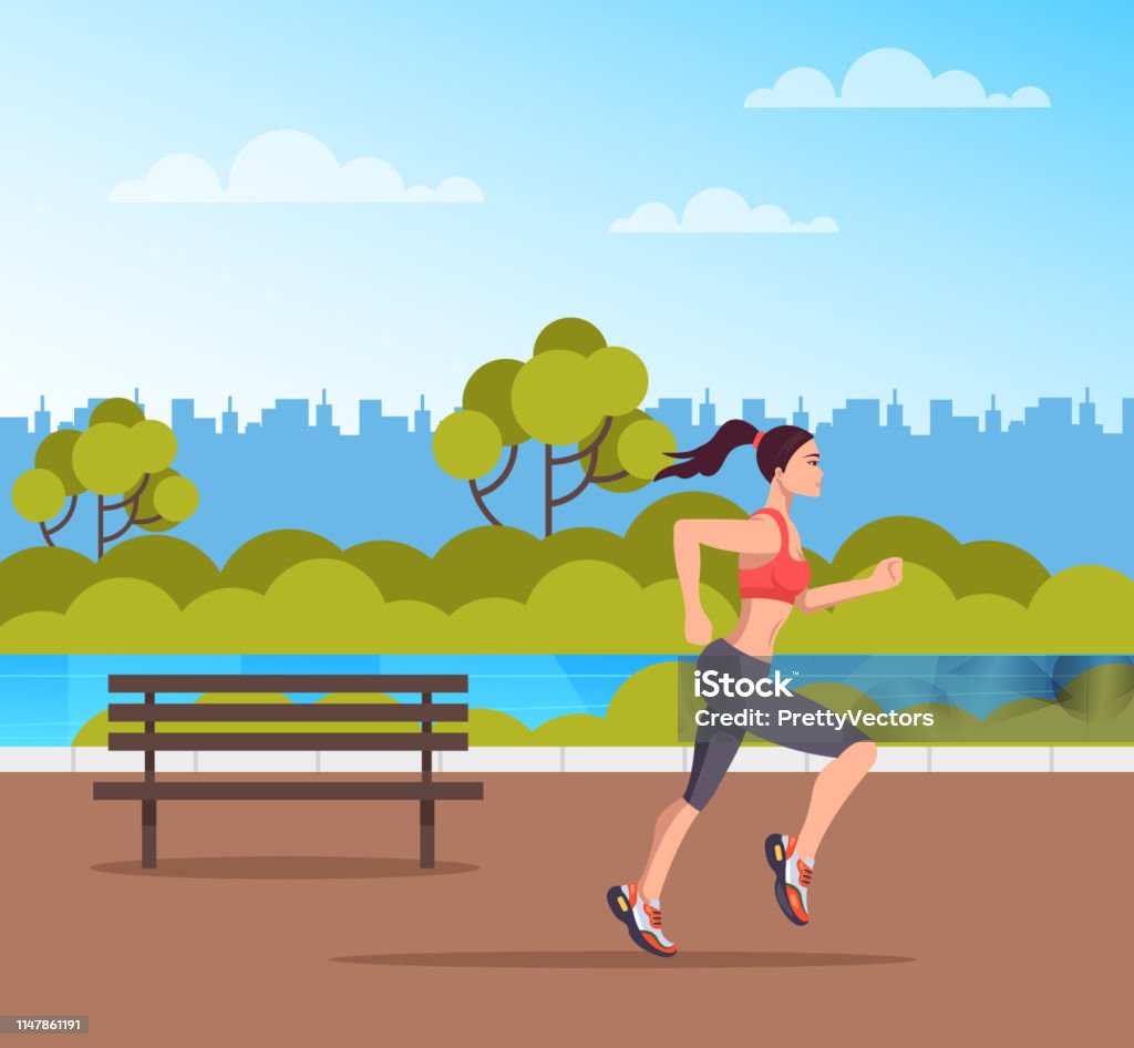 Personnage De Femme Fonctionnant Dans Le Parc Public Concept De Style