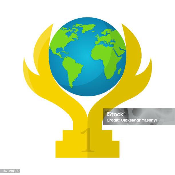 Vector Winnaar Trophy Cup Icoon Platte World Trophy Symbool Geïsoleerd