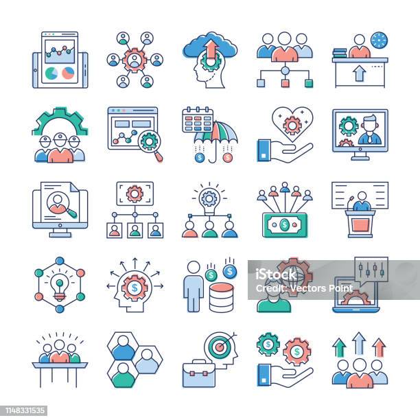 Gestion De Projet Travail Déquipe Icônes Plat Ensemble Vecteurs Libres