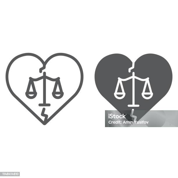 Ligne De Divorce Et Icône De Glyphe Droit Et Mariage Signe De Coeur