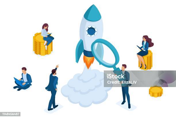 Konsep Isometrik Berinvestasi Di Startup Peluncuran Roket Pengusaha