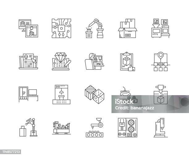 Ikon Garis Cetak 3d Tanda Set Vektor Konsep Ilustrasi Kerangka