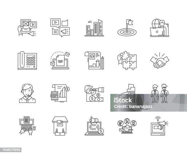 Icônes De Ligne Dagence Signes Ensemble Vectoriel Concept Dillustration