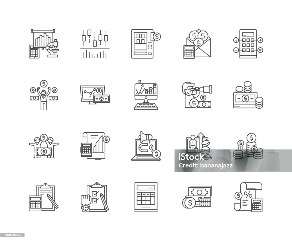 Ikon Garis Perhitungan Tanda Set Vektor Konsep Ilustrasi Kerangka