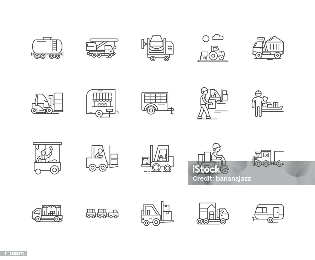 Icônes De Ligne De Chariot Signes Ensemble Vectoriel Concept