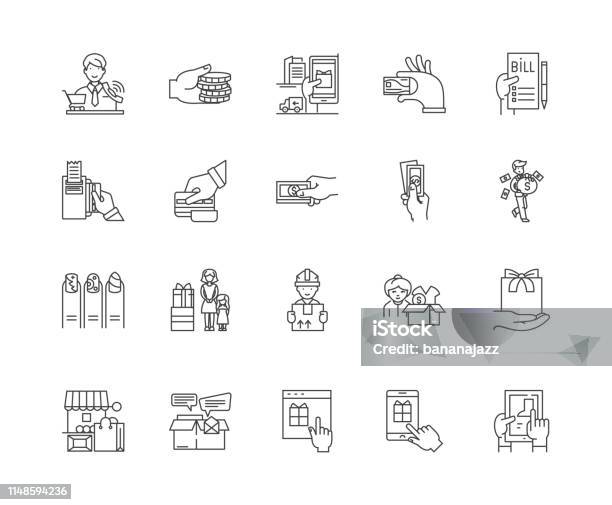 Pelanggan Ikon Garis Tanda Set Vektor Konsep Ilustrasi Kerangka