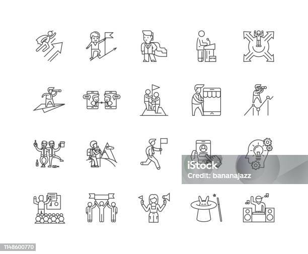 Ikon Garis Penyelenggara Acara Tanda Set Vektor Konsep Ilustrasi