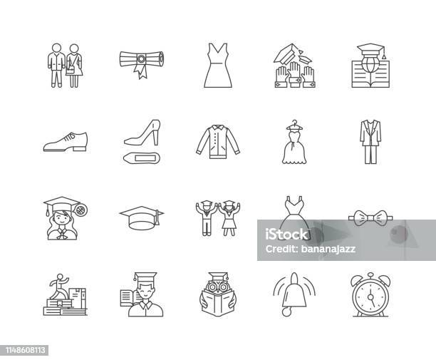 Ikon Garis Kelulusan Tanda Set Vektor Konsep Ilustrasi Kerangka