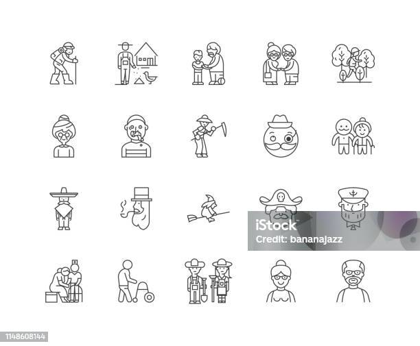 Ikon Garis Kakeknenek Tandatanda Set Vektor Konsep Ilustrasi Kerangka ... Ikon Garis Kakeknenek Tandatanda Set Vektor Konsep Ilustrasi Kerangka ...