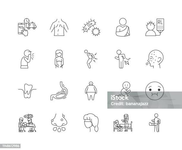Ikon Garis Penyakit Tanda Set Vektor Konsep Ilustrasi Kerangka