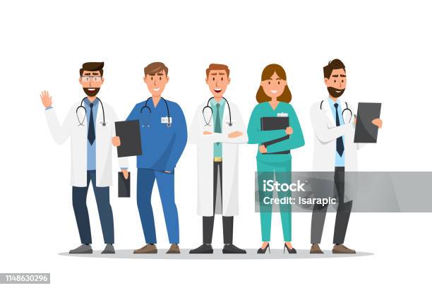 Set Karakter Kartun Dokter Dan Perawat Ilustrasi Stok Unduh Gambar