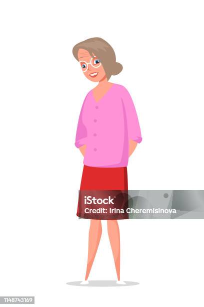 Smiling Old Woman Flat Vector Illustration Stock Illustration