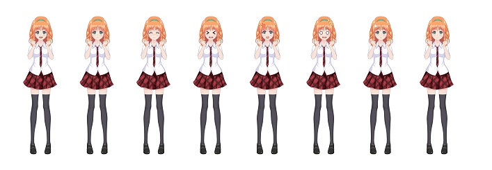 Anime Manga Schoolgirl Plaid Red Skirt Tie Pattern Stock Illustration