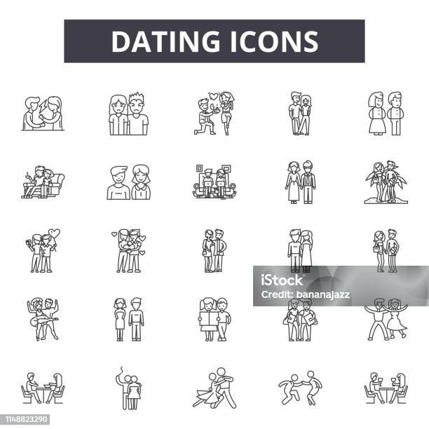 Ikon Garis Kencan Tanda Set Vektor Konsep Linear Ilustrasi Kerangka