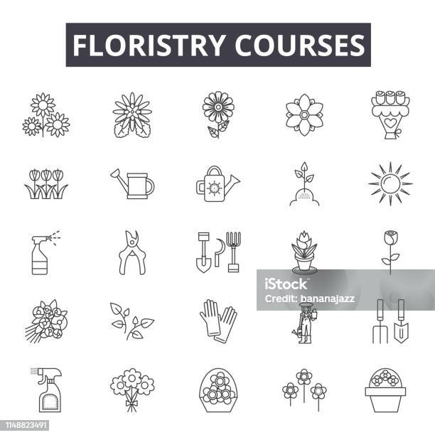 Ikon Lini Pendidikan Floristry Tandatanda Set Vektor Konsep Linier