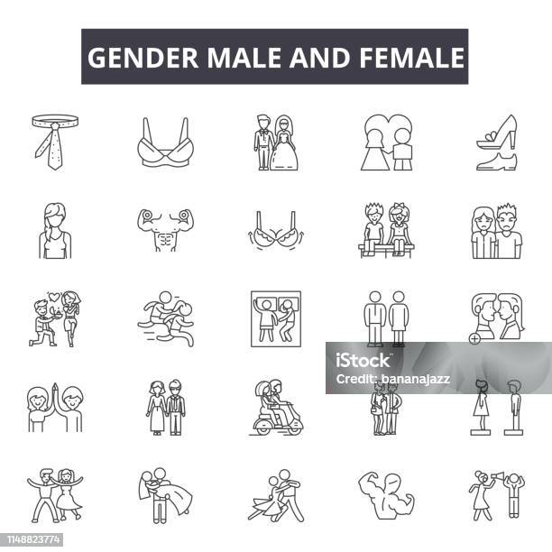 Ikon Garis Gender Pria Dan Wanita Tanda Set Vektor Konsep Linier