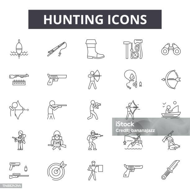 Ikon Garis Berburu Tanda Set Vektor Konsep Linier Ilustrasi Kerangka