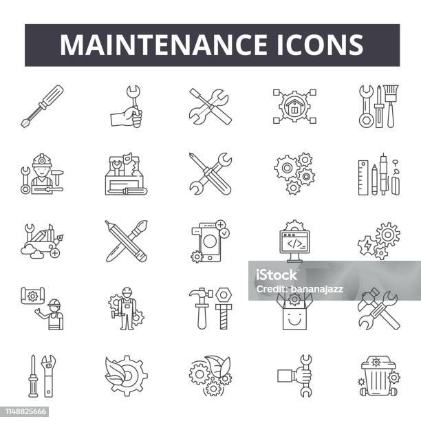 Ikon Garis Konsep Pemeliharaan Tanda Set Vektor Konsep Linier Ilustrasi