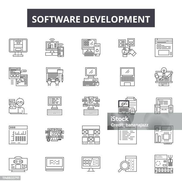 Graphismes De Ligne De Développement De Logiciel Signes Ensemble
