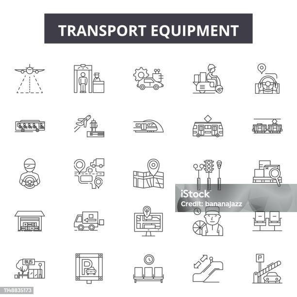 Ikon Garis Peralatan Transportasi Tanda Set Vektor Konsep Linier