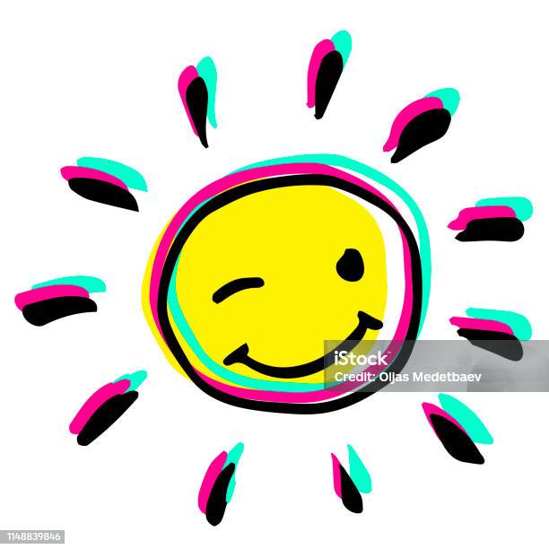 Joyeux Clin Dœil Dessiné À La Main Illustration Vectorielle De Soleil