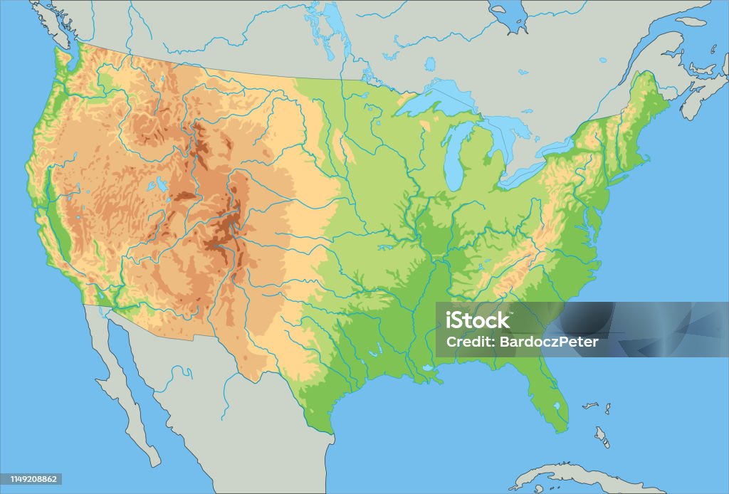 Mappa Fisica Degli Stati Uniti Damerica Immagini Vettoriali Stock E Altre Immagini Di Mappa