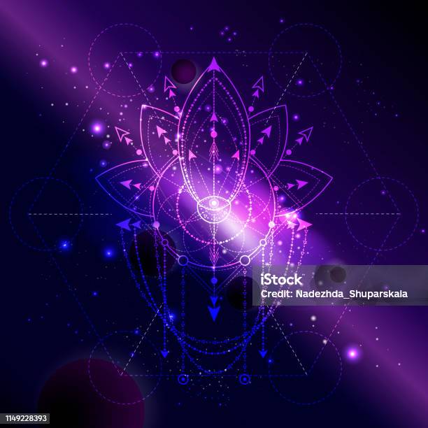 神聖或神秘的標誌的向量例證反對空間背景與星系和星向量圖形及更多space And Astronomy圖片 Space And