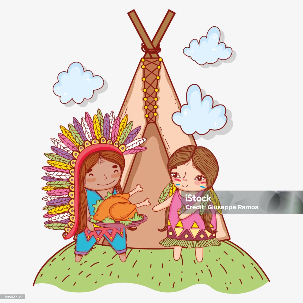 Man And Woman Indigenous With Turkey And Camping Tent Stock