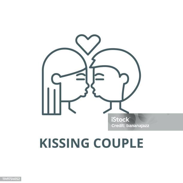 Baiser Couple Vecteur Ligne Icône Concept Linéaire Signe De Contour